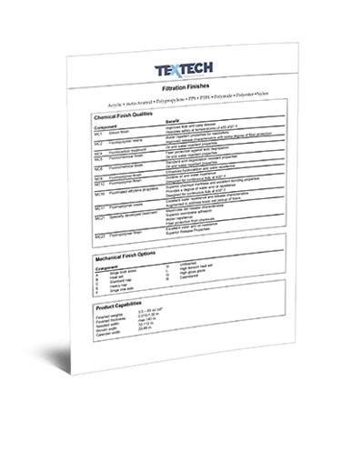 Filtration Finishes Data Sheet | Company Headquarters, Tex Tech Industries